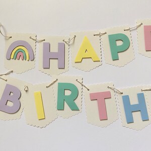 Boho Rainbow Happy Birthday Banner, Pastel Birthday Banner, Party ...