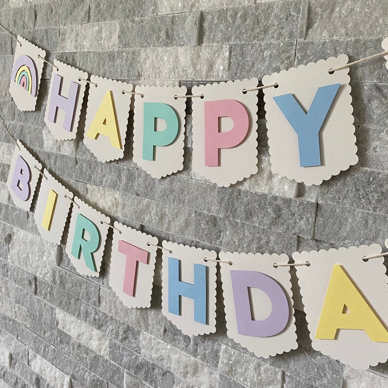 Boho Rainbow Happy Birthday Banner Pastel Birthday Banner - Etsy