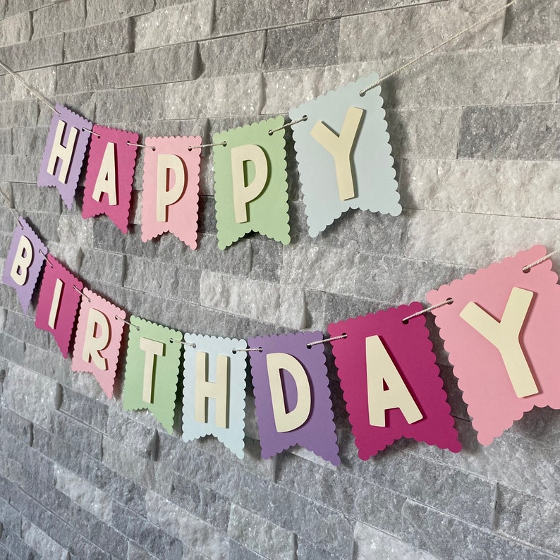 Boho Rainbow Happy Birthday Banner Pastel Birthday Banner - Etsy