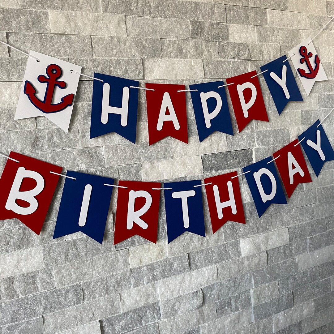 Nautical Birthday Banner, Happy Birthday Banner, Nautical Theme Party ...