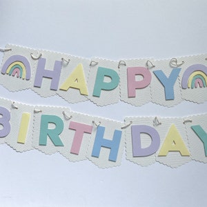 Boho Rainbow Happy Birthday Banner, Pastel Birthday Banner, Party ...