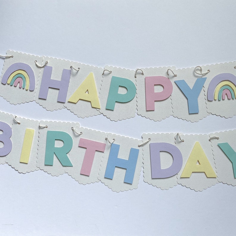 Boho Rainbow Happy Birthday Banner Pastel Birthday Banner - Etsy