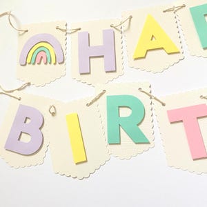 Boho Rainbow Happy Birthday Banner, Pastel Birthday Banner, Party ...