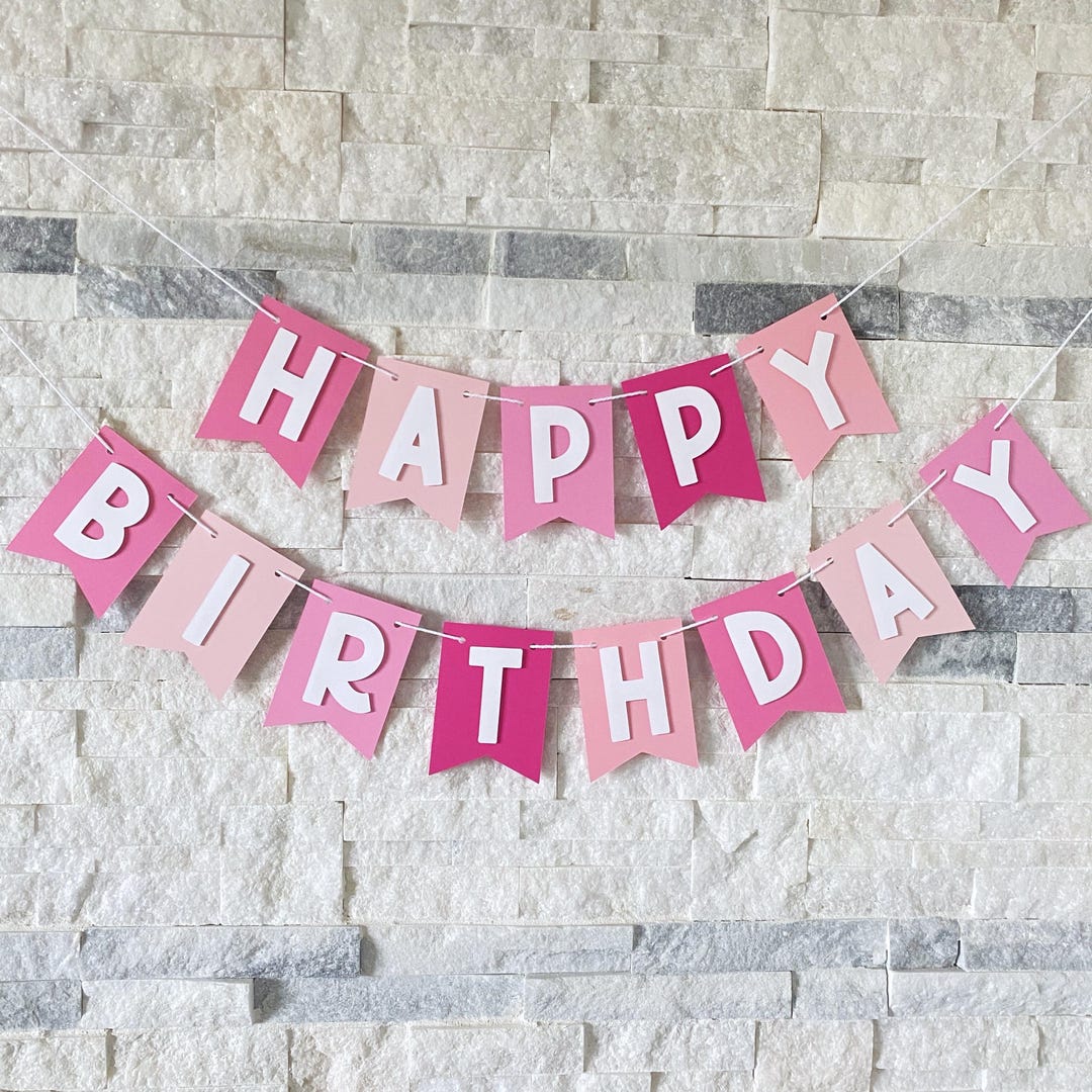 Pink Birthday Banner, Happy Birthday Banner, Pink and White Custom ...