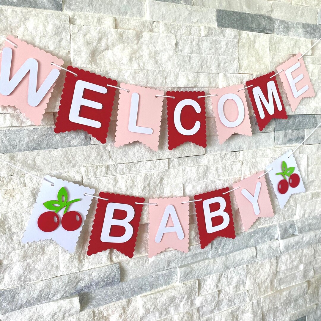 Welcome Baby Cherry Banner, Baby Shower Party Decor, Berry Party Theme ...