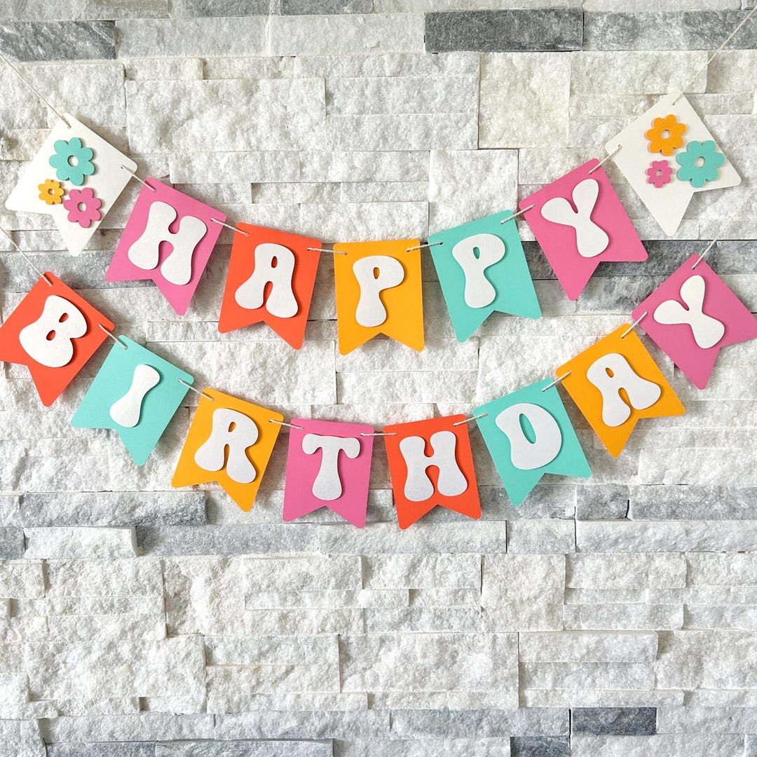 Groovy Happy Birthday Banner, Daisy Birthday Banner, Happy Birthday ...