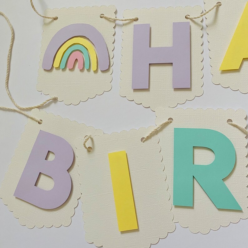 Boho Rainbow Happy Birthday Banner Pastel Birthday Banner - Etsy