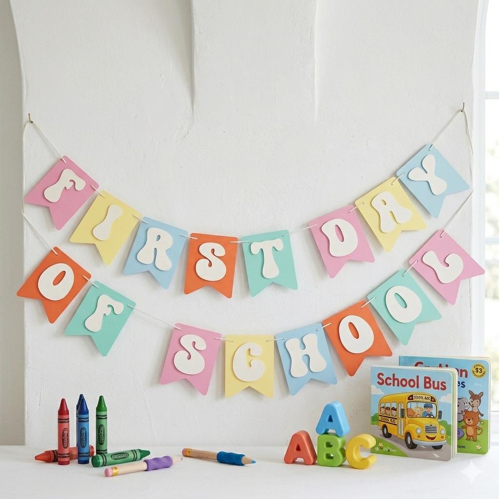 Groovy Pastel First Day of School Banner, Photo Prop Garland, Classroom ...
