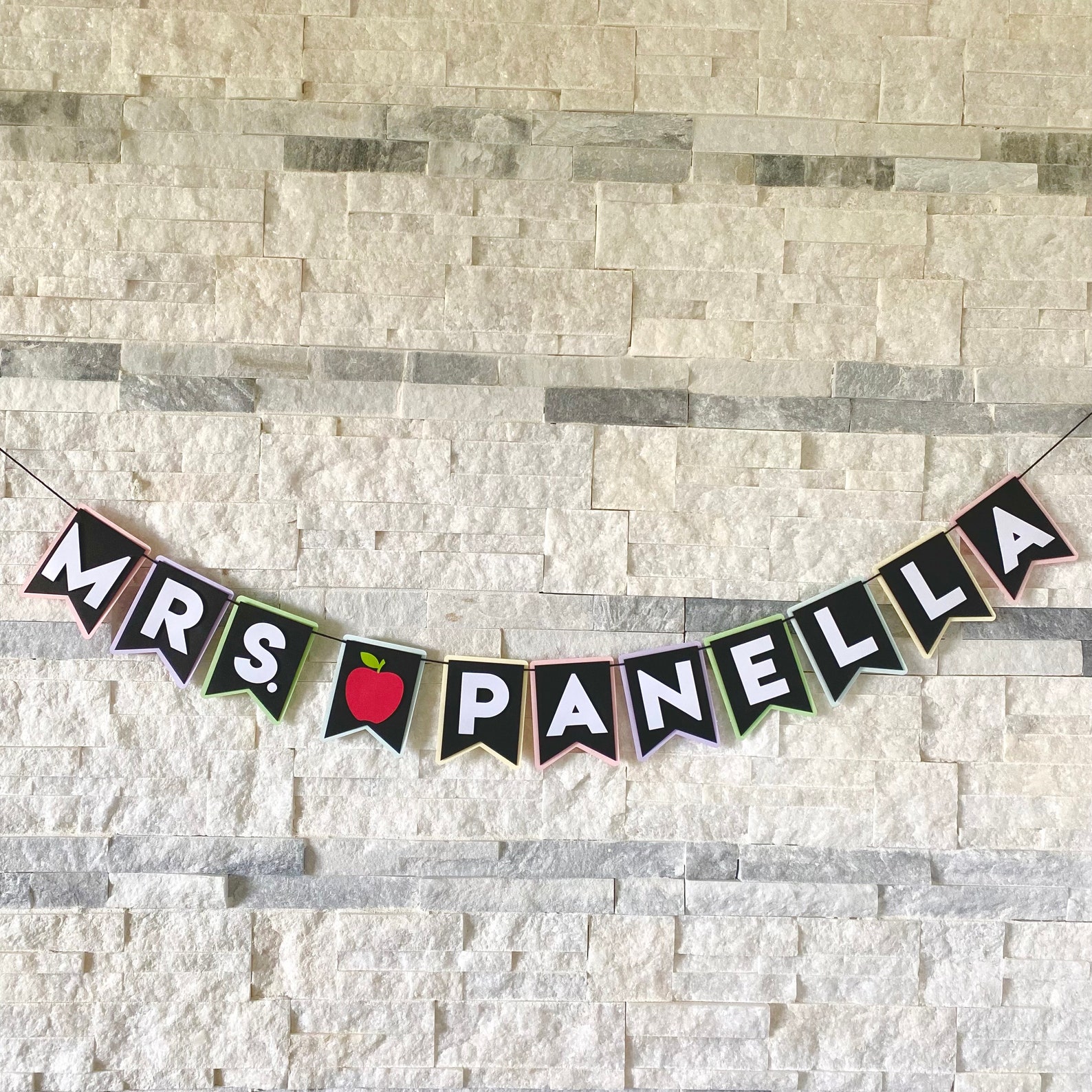 Personalized Teacher Banner, Custom Name Banner, Teacher Gift, Pastel ...