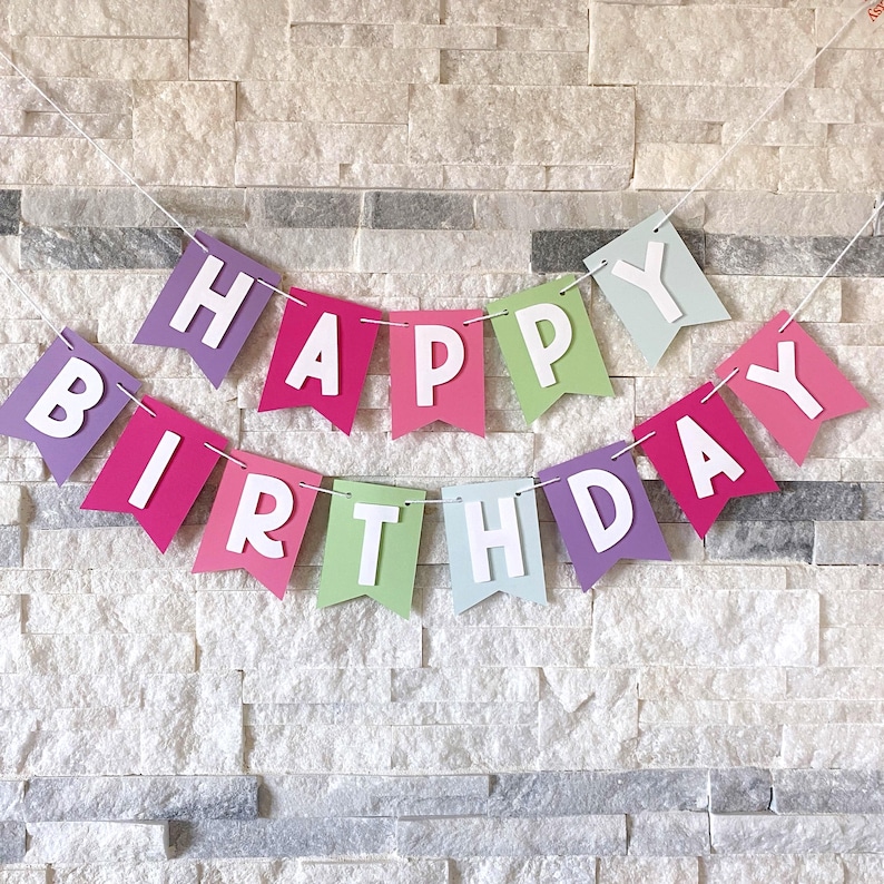 Boho Rainbow Happy Birthday Banner, Pastel Birthday Banner, Party ...