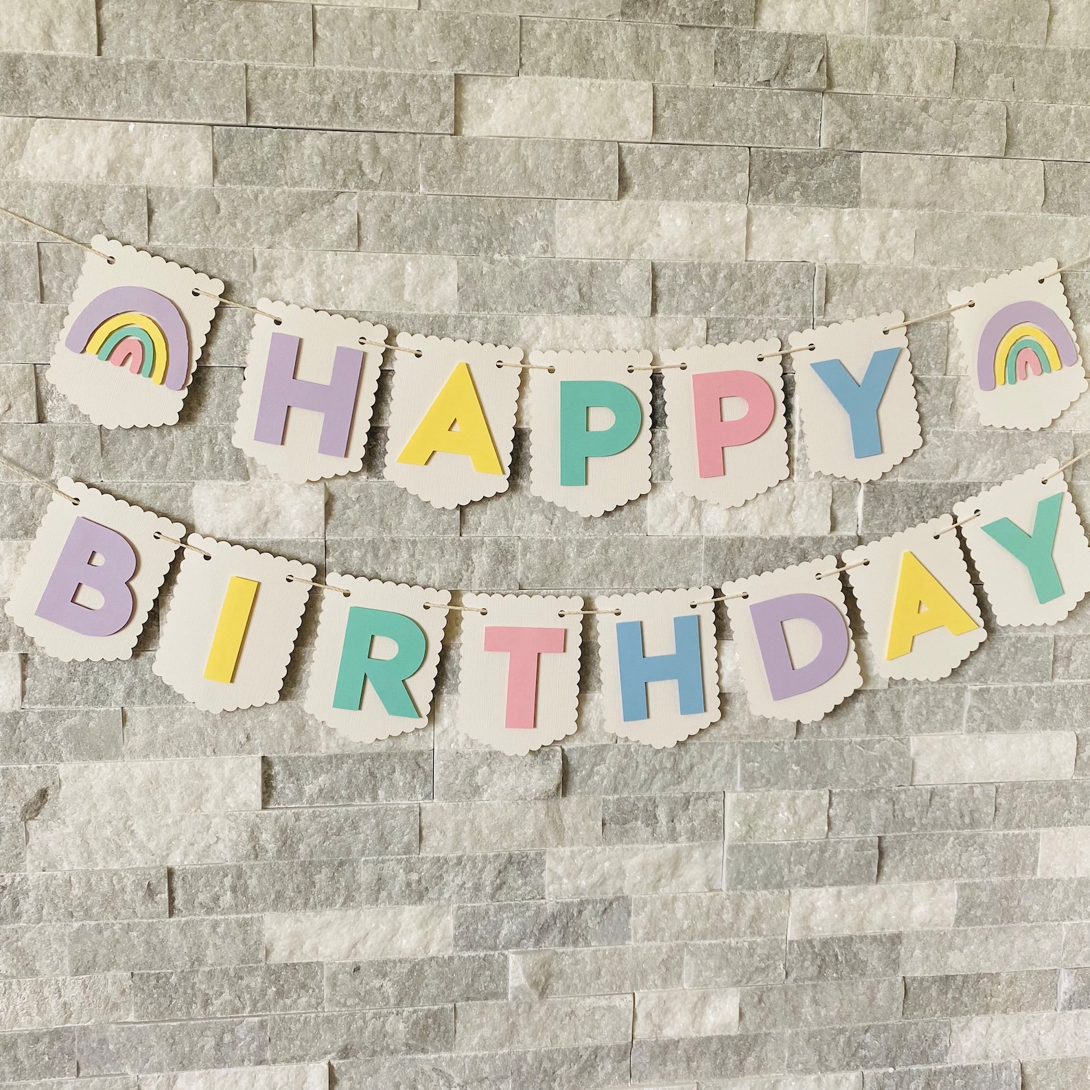 Boho Rainbow Happy Birthday Banner Pastel Birthday Banner - Etsy