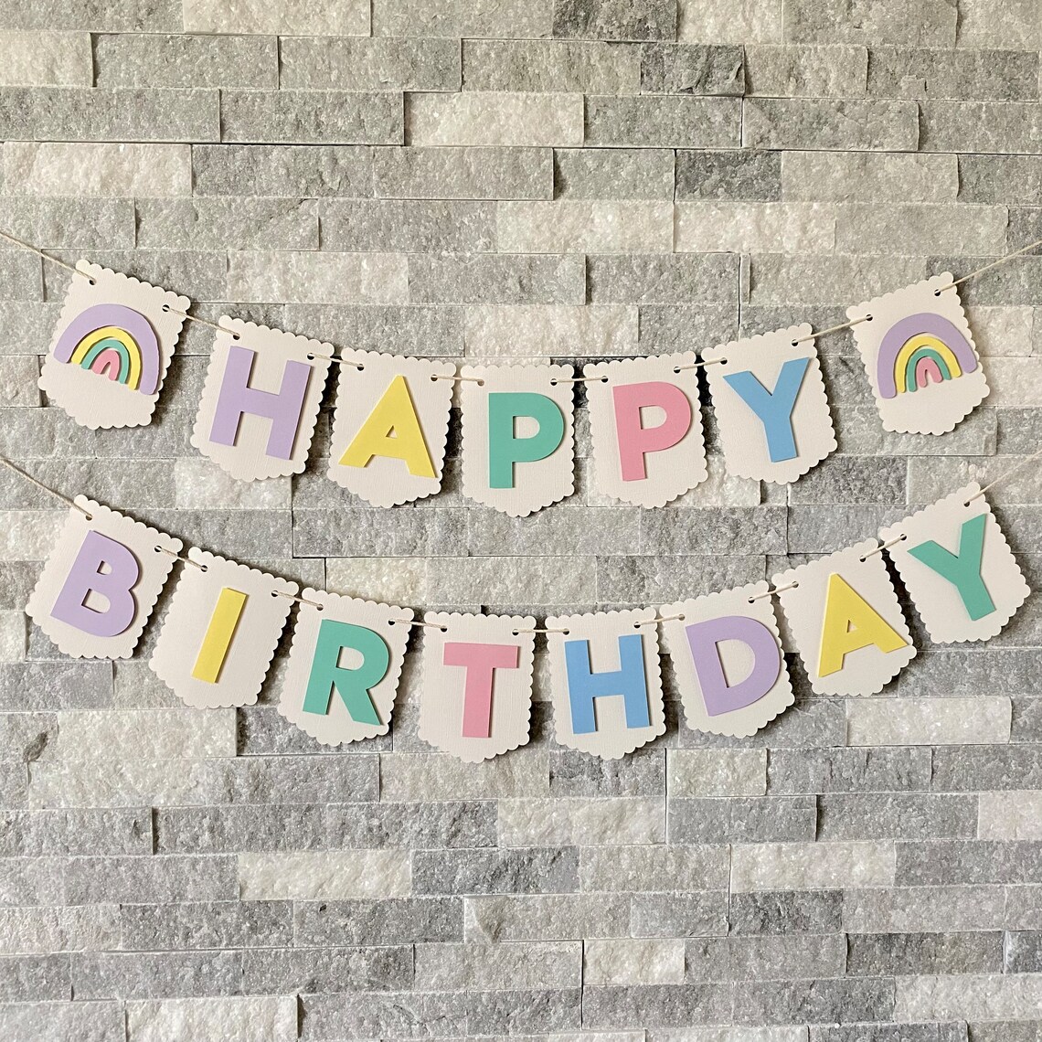 Boho Rainbow Happy Birthday Banner Pastel Birthday Banner - Etsy