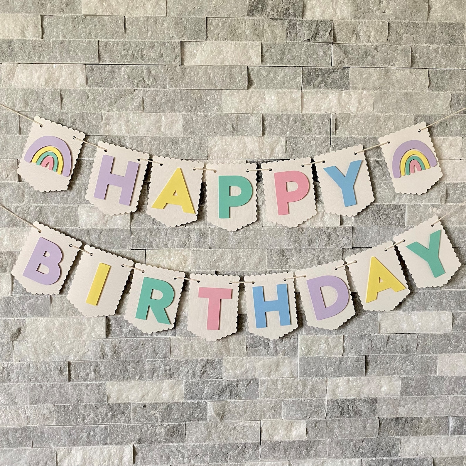 Boho Rainbow Happy Birthday Banner Pastel Birthday Banner - Etsy