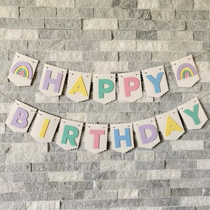 Boho Rainbow Happy Birthday Banner, Pastel Birthday Banner, Party ...