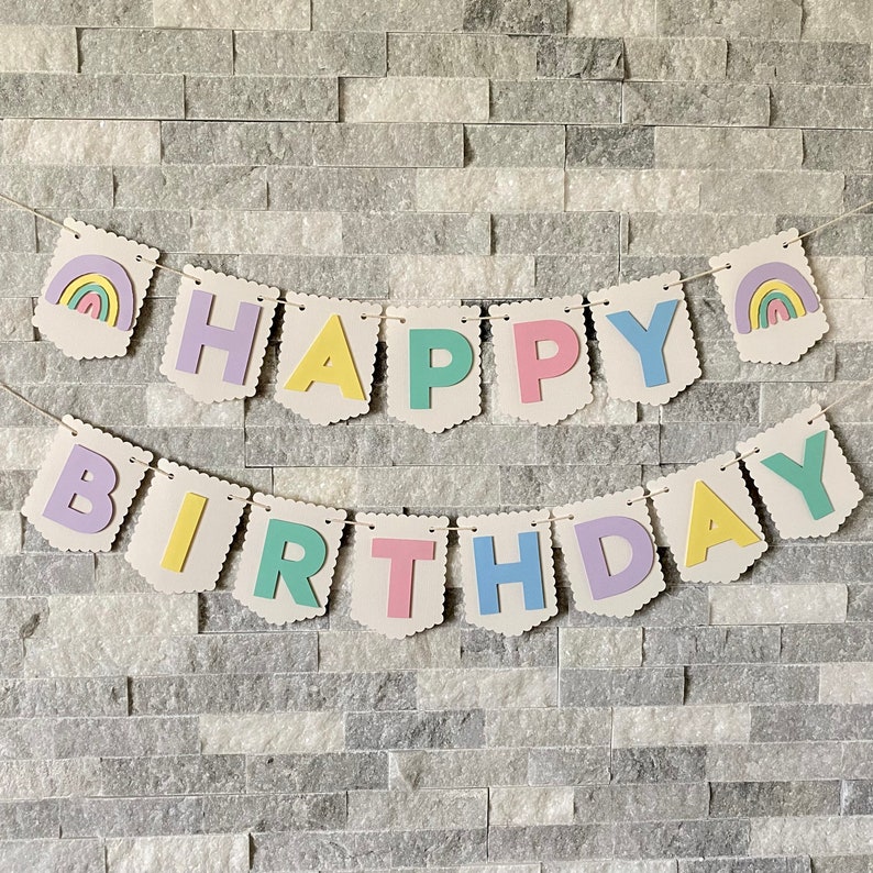 Boho Rainbow Happy Birthday Banner Pastel Birthday Banner - Etsy