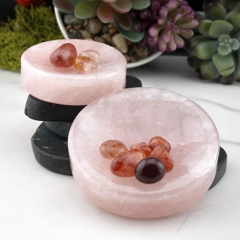 Pink Rose Quartz Round Bowl Decorative Piece Crystal Healing Energy ...
