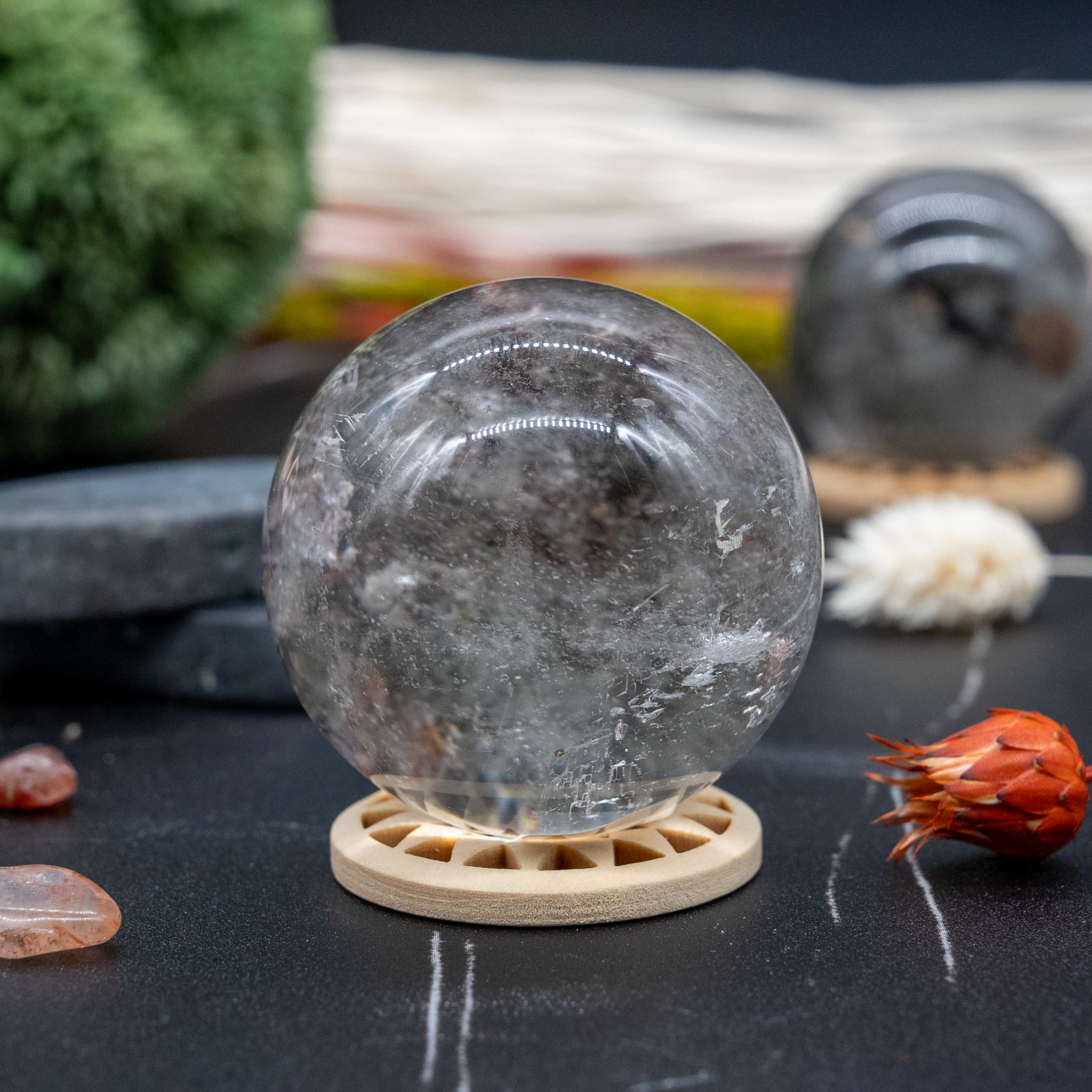 Round Wooden Crystal Sphere Stand Wood Retail Display Base Collectible ...