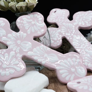 Unique Ceramic Talavera Cross Light Baby Pink White Authentic Mexican ...