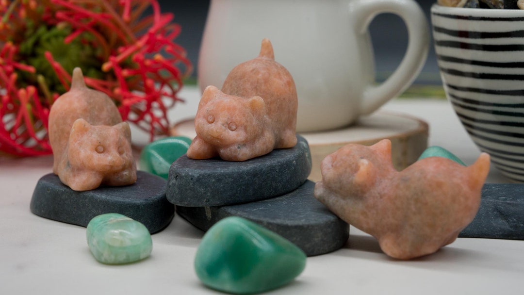 Sunstone Crystal Cat Carving Stone Healing Protection Trinket Cat Lover ...