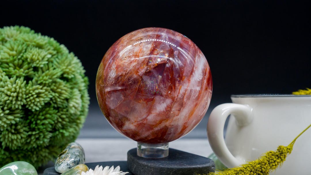 Red Rainbow Fire Quartz Crystal Sphere Stone Spiritual Healing Crystal ...