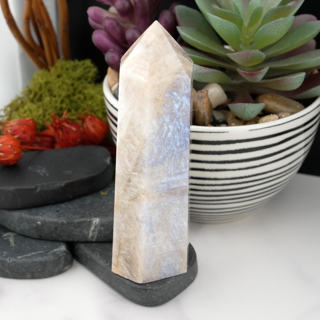 Flashy Moonstone Point Tower Crystal Spiritual Decor Gift Meditation ...