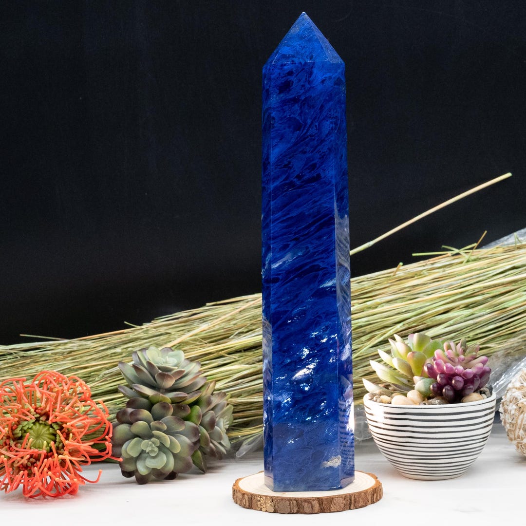 Blue Smelted Quartz Crystal Tower Spiritual Meditation Spa Decor Gift ...