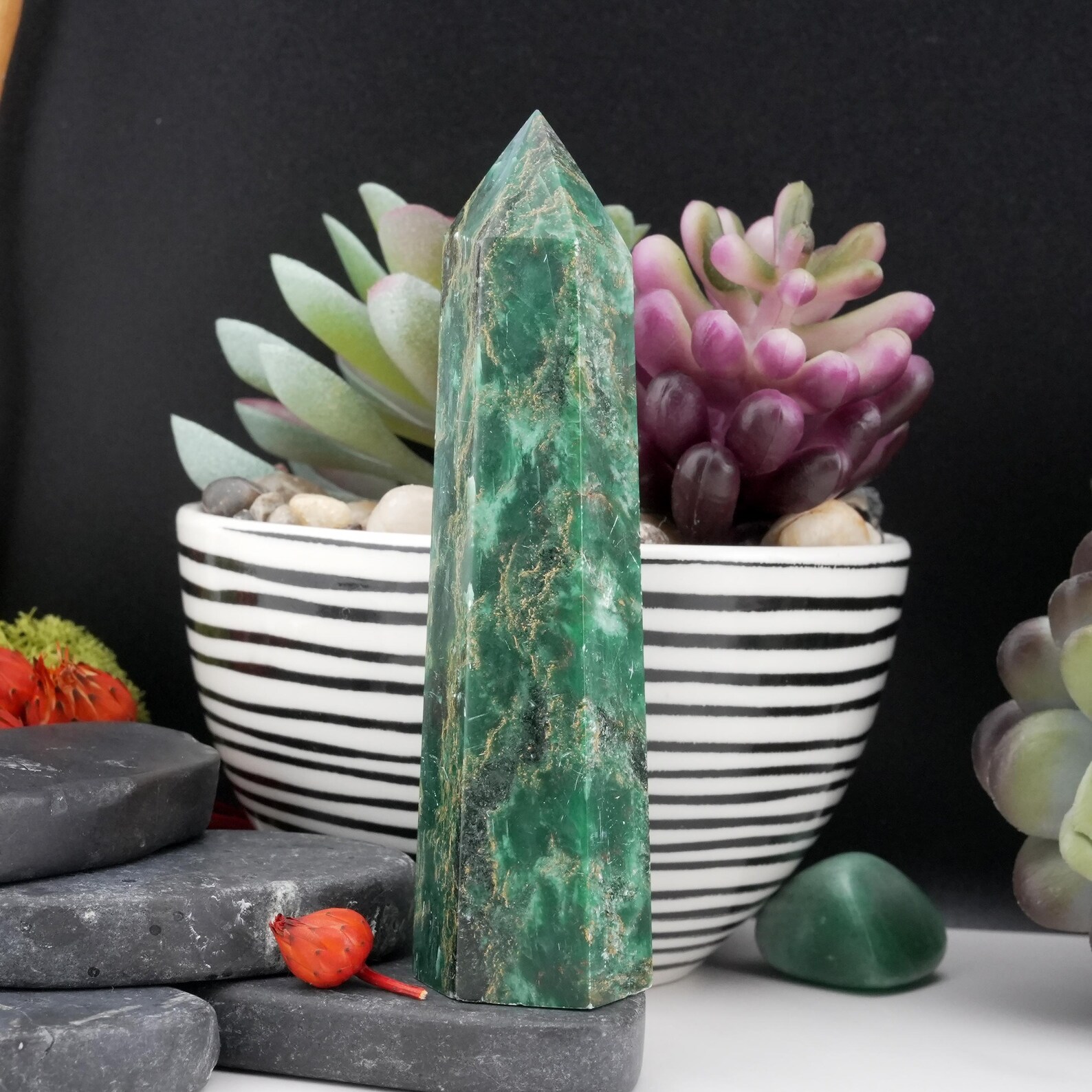Emerald Tower Crystal Gemstone Decor Boho Spiritual Energy Cleansing ...