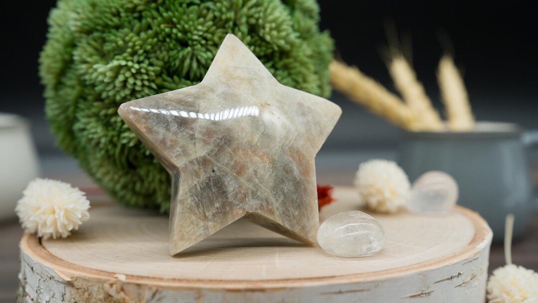Sunstone Star Moonstone Crystal Star Carving Healing Protection Pocket ...
