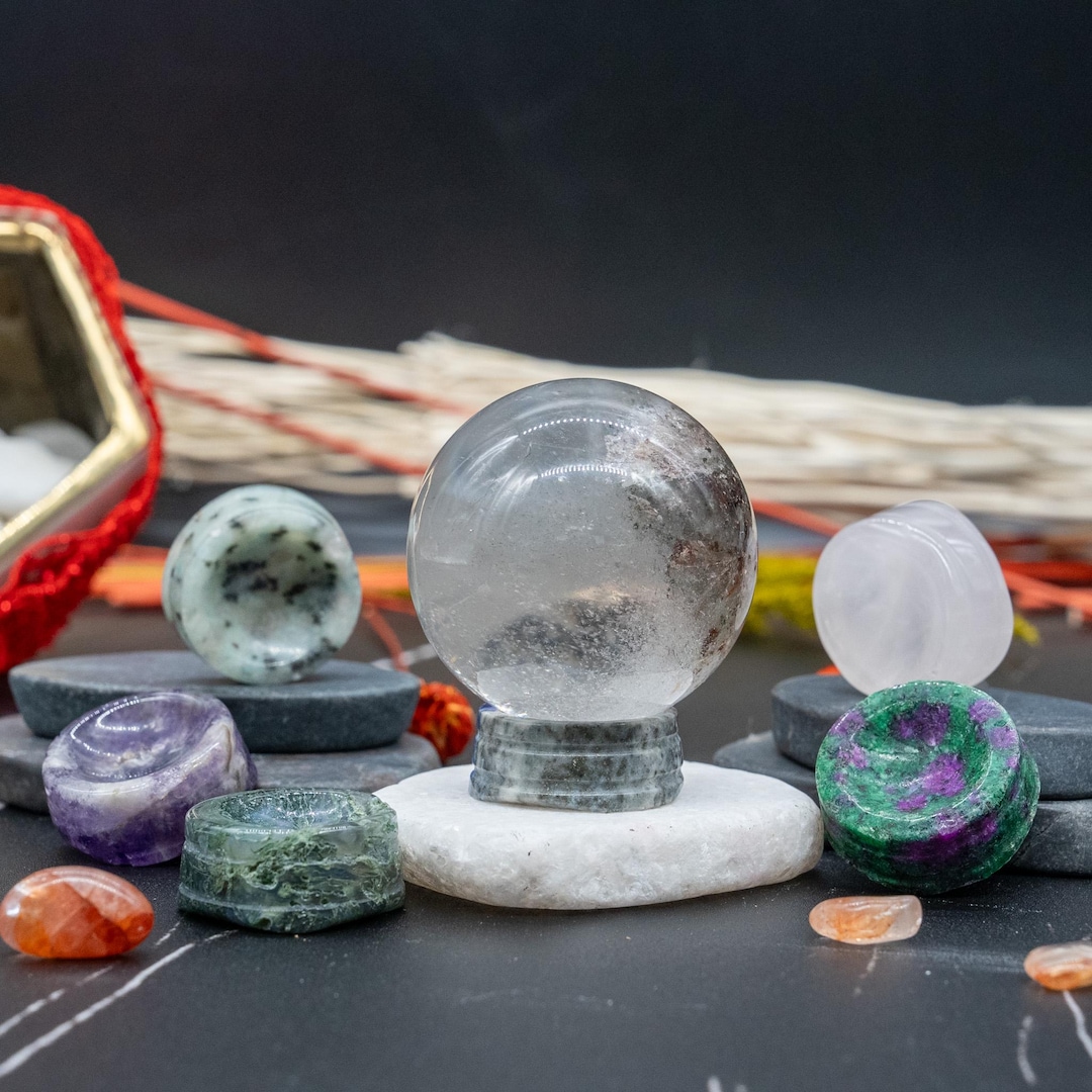 Round Natural Crystal Sphere Stand Stone Retail Display Base ...