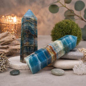 Blue Onyx Crystal Tower Point Spiritual Home Decor Gemstone Meditation ...