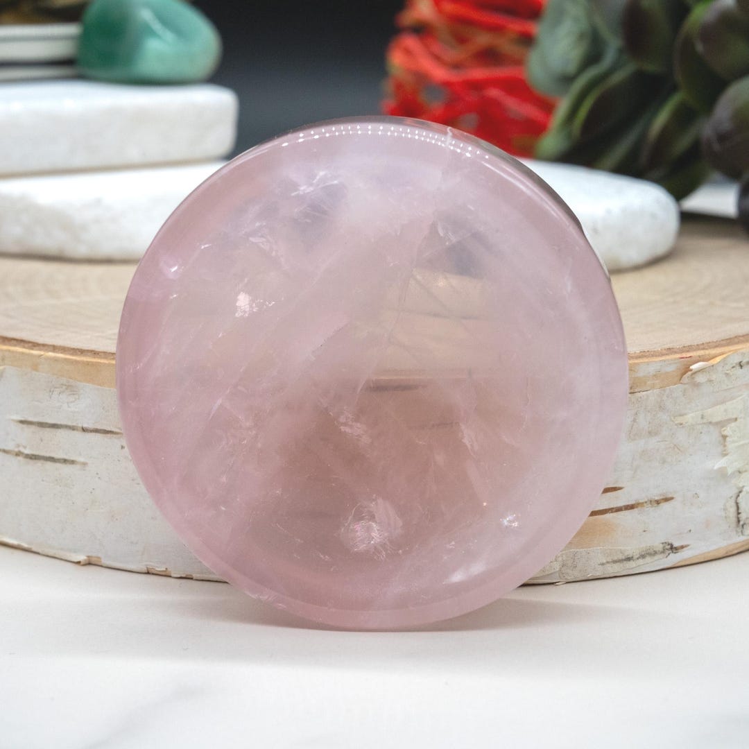 Pink Rose Quartz Round Bowl Decorative Piece Crystal Healing Energy ...
