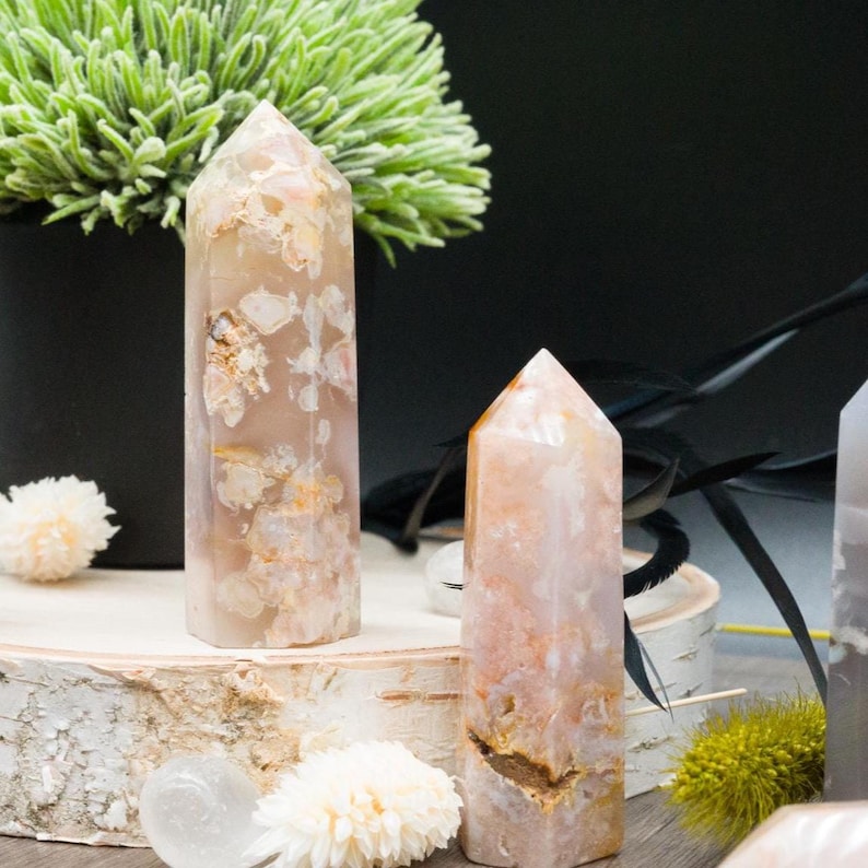 Natural Flower Agate Crystal Tower Spiritual Healing Crystal Protection ...