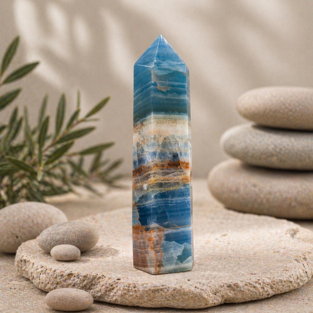 Blue Onyx Crystal Tower Point Spiritual Home Decor Gemstone Meditation ...