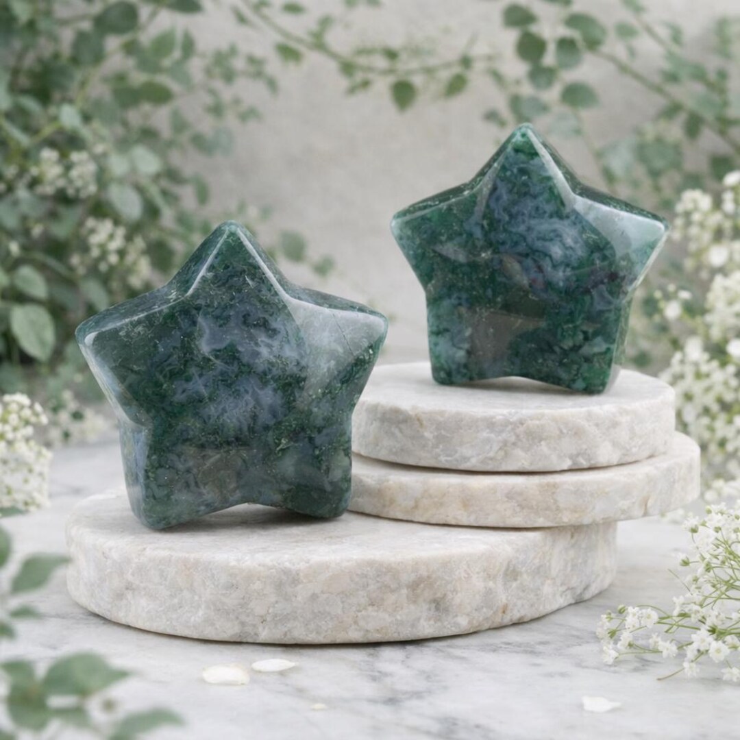 Natural Moss Agate Crystal Star Carving Spiritual Healing Meditation ...