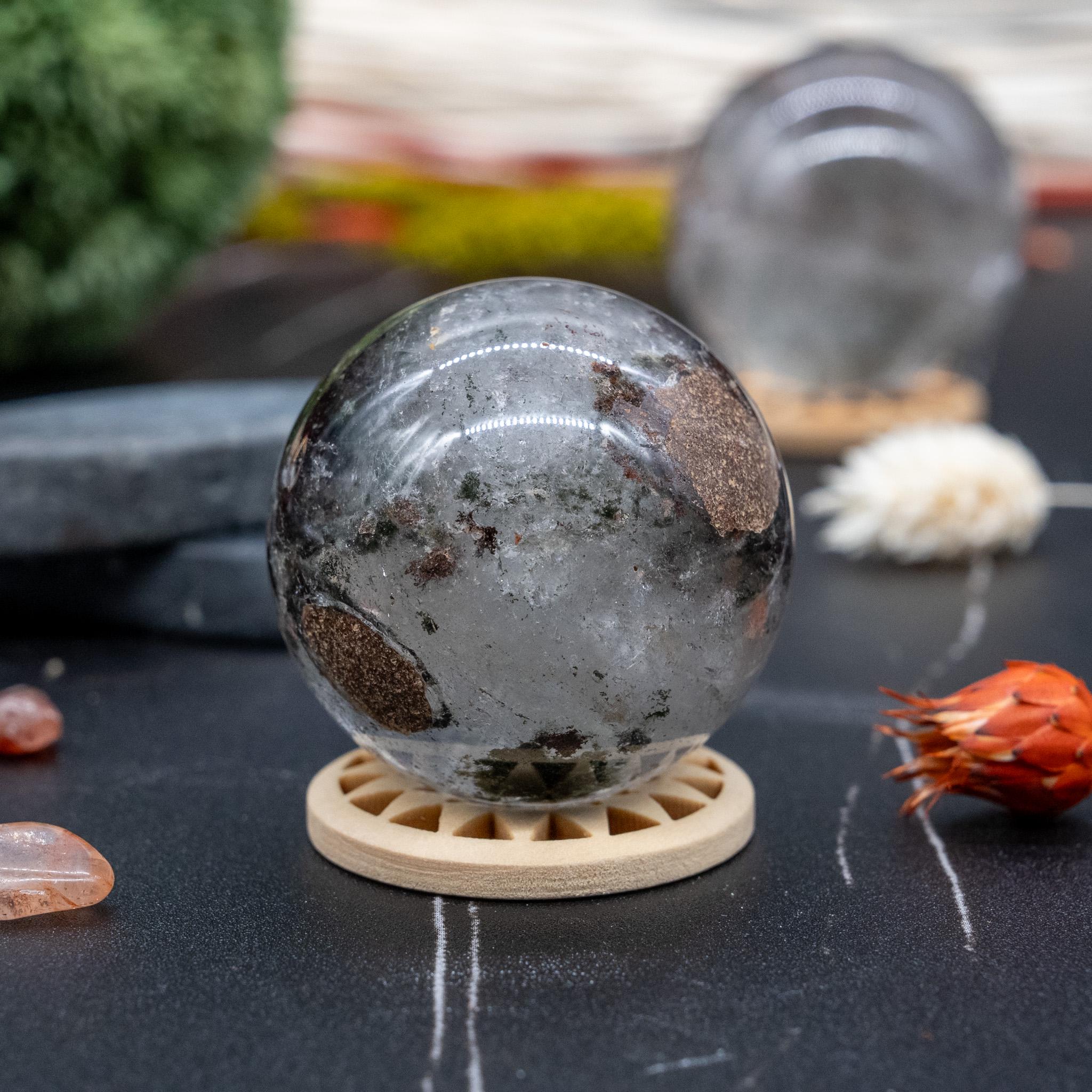 Round Wooden Crystal Sphere Stand Wood Retail Display Base Collectible ...