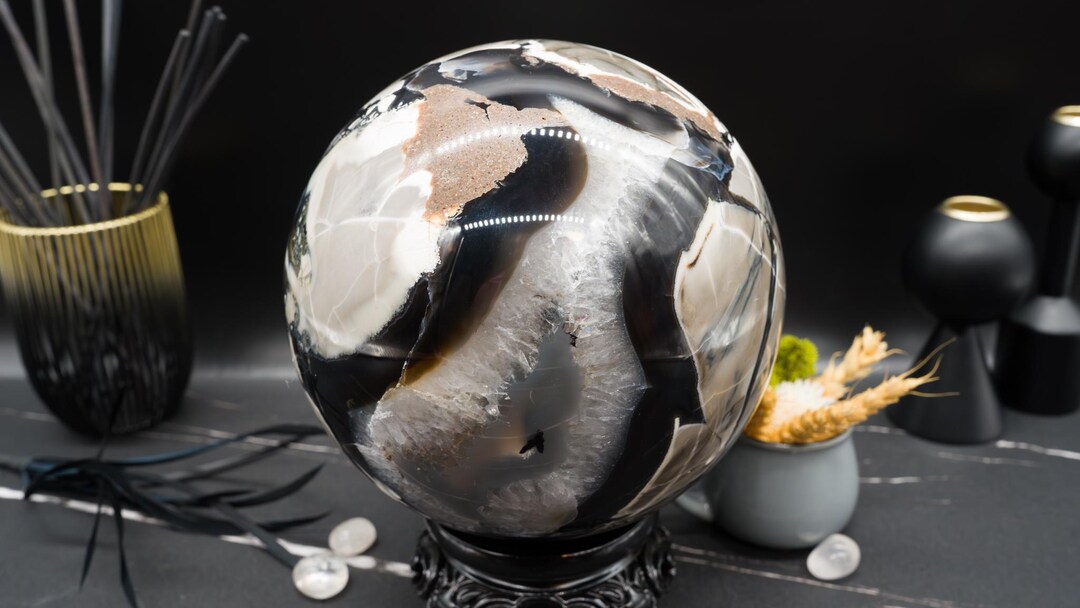 Natural Volcano Agate Crystal Sphere UV Reactive Stone Spiritual ...