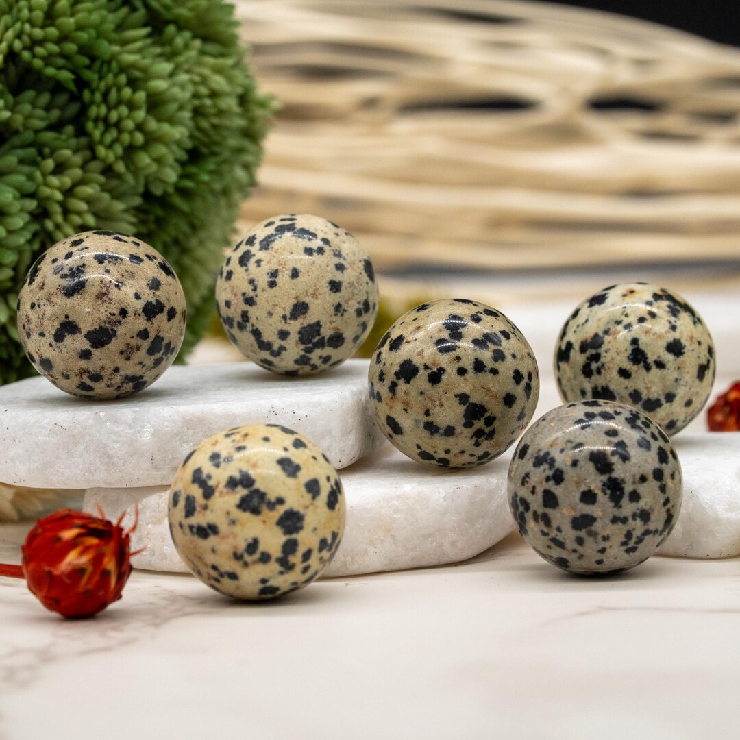 Mini Dalmatian Stone Crystal Sphere Pocket Worry Stone Crystal Healing ...