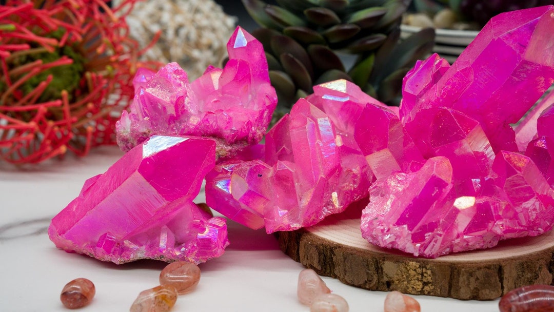 Neon Pink Aura Quartz Cluster UV Reactive Crystal Cute Kids Room Decor ...