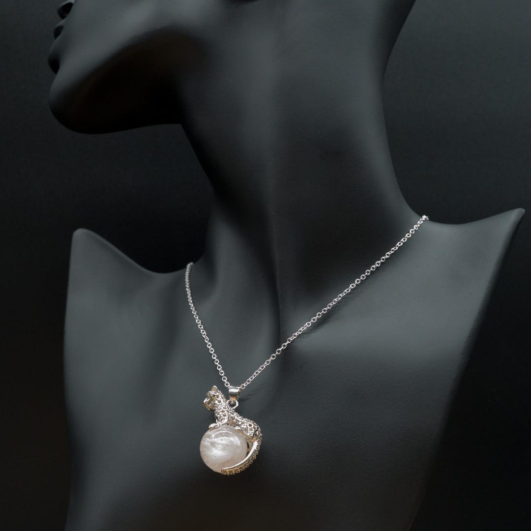 Smelted Quartz Sphere Silver Jaguar Pendant Boho Crystal Jewelry Gift ...