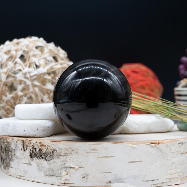 Obsidian Crystal Sphere Black Stone Healing Protection Crystal Scrying ...