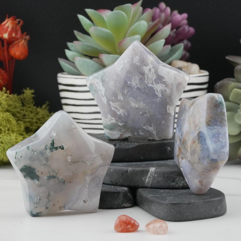 Natural Moss Agate Crystal Star Carving Spiritual Healing Meditation ...