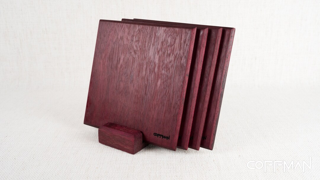 Oversized Solid Purpleheart Coasters & Base Jumbo Wood Beverage ...