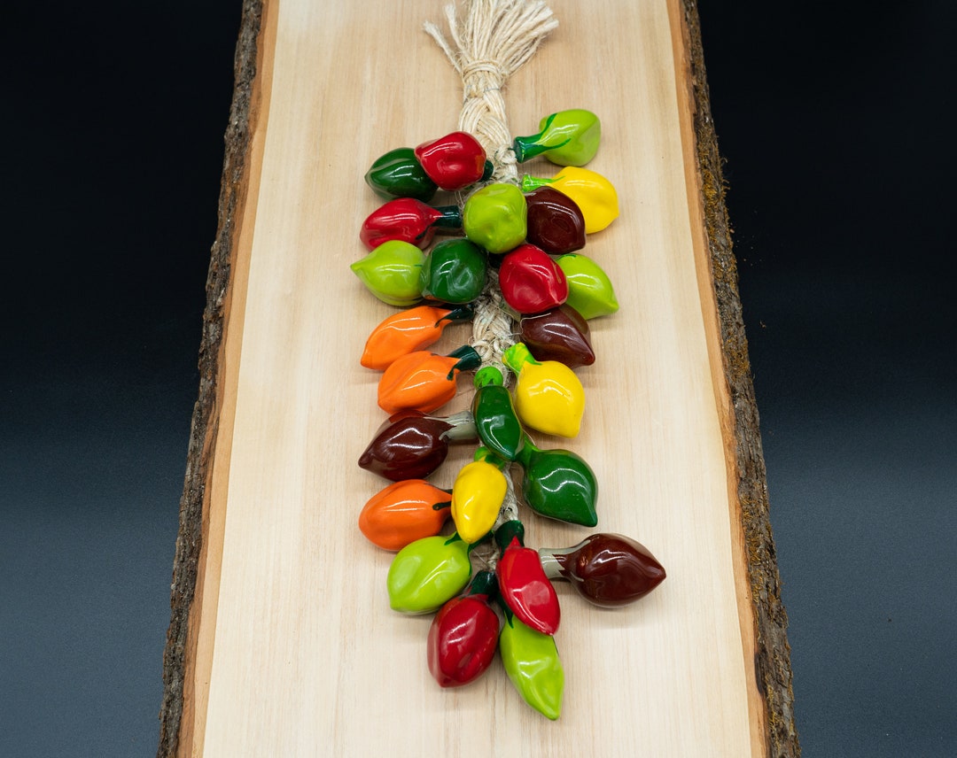 Hand Painted Multicolor Ceramic Chili Pepper Bunch Red & Green Chile ...