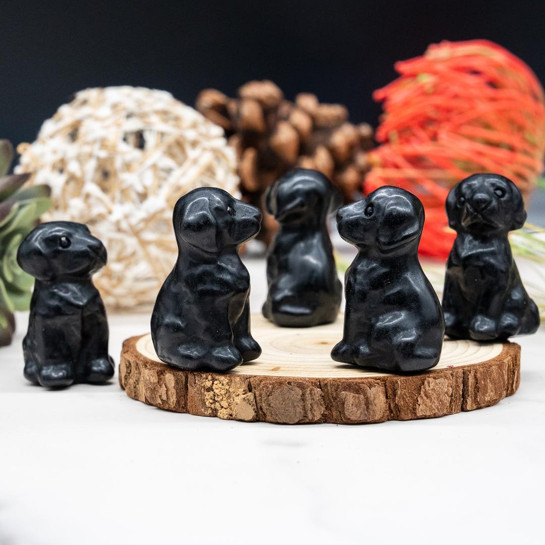 Obsidian Crystal Dog Figurine Carving Pet Memory Stone Protection ...