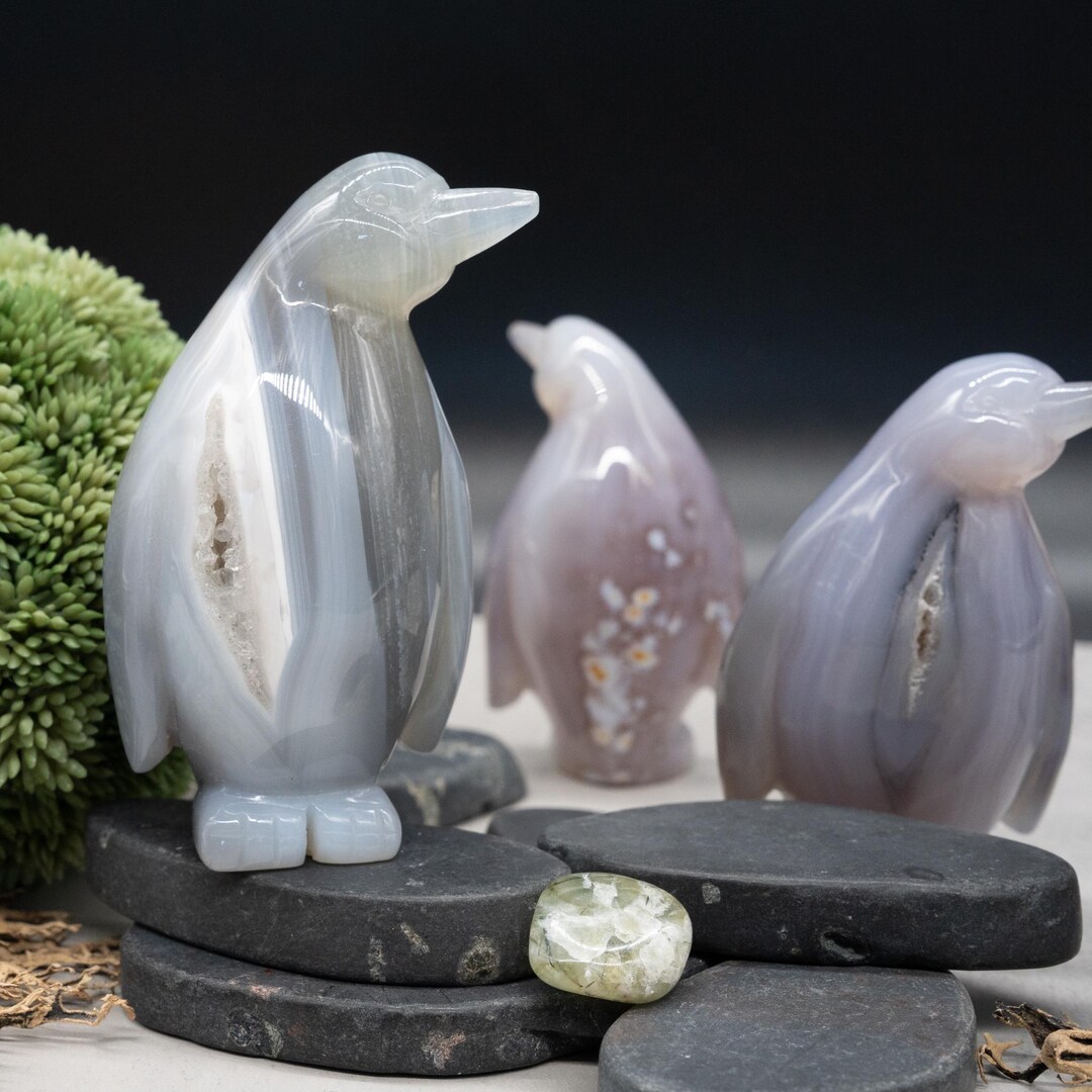 Sugar Druzy Agate Crystal Carving Cute Penguin Figurine Gemstone Geode ...