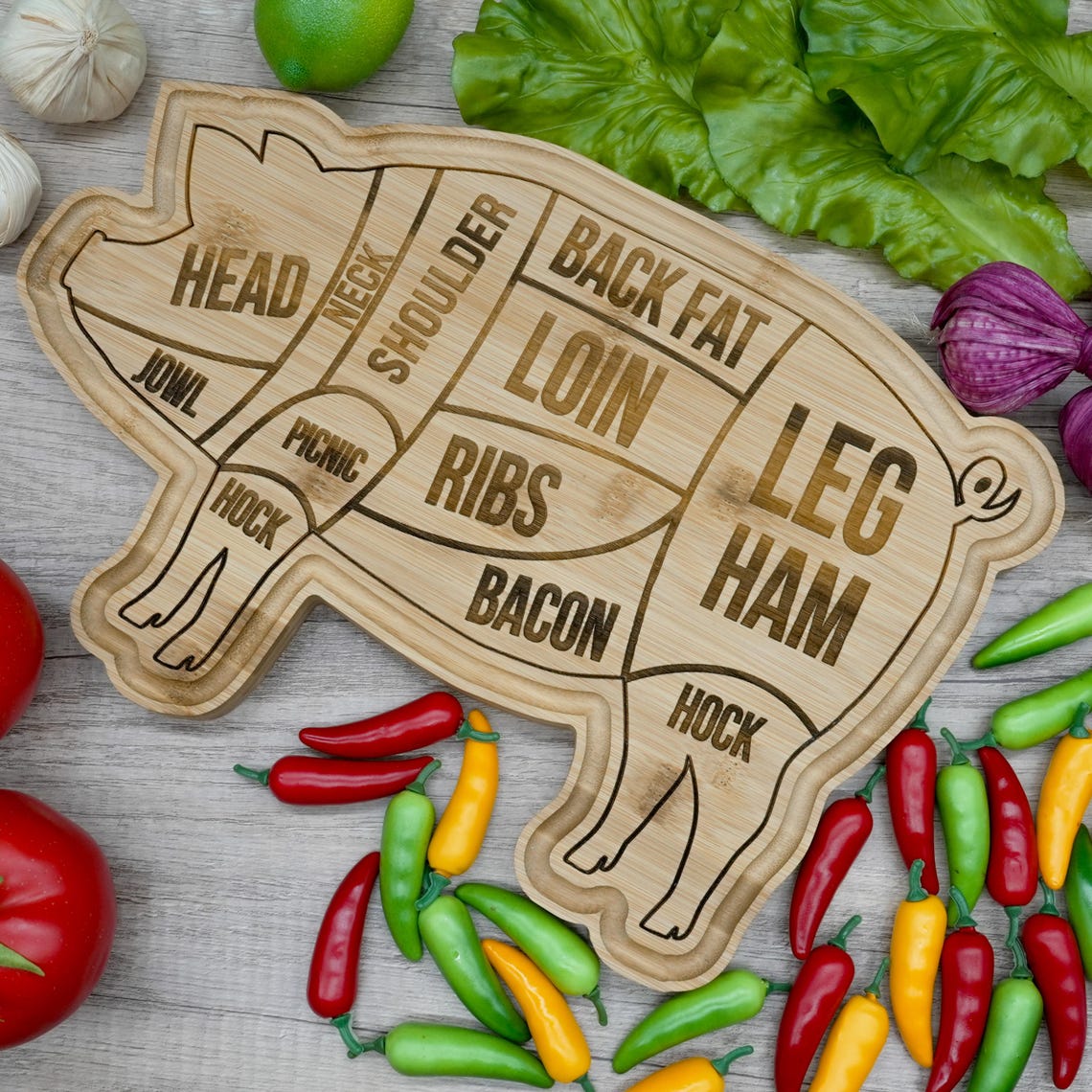 Pig Shaped Cutting Board Wooden Charcuterie Board Gift Engraved ...