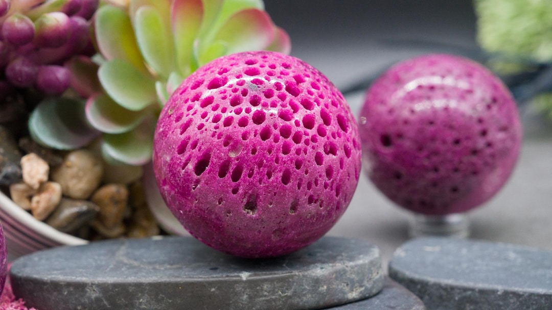 Pink Honeycomb Ruby Crystal Sphere Healing Protection UV Reactive ...