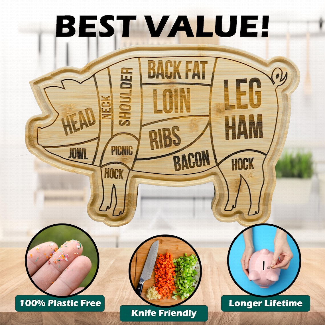 Pig Shaped Cutting Board Wooden Charcuterie Board Gift Engraved ...