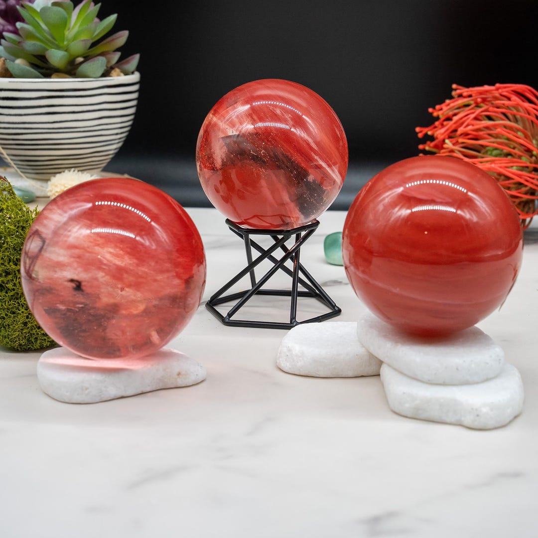 Red Smelted Quartz Crystal Sphere Meditation Gemstone Altar Stone ...