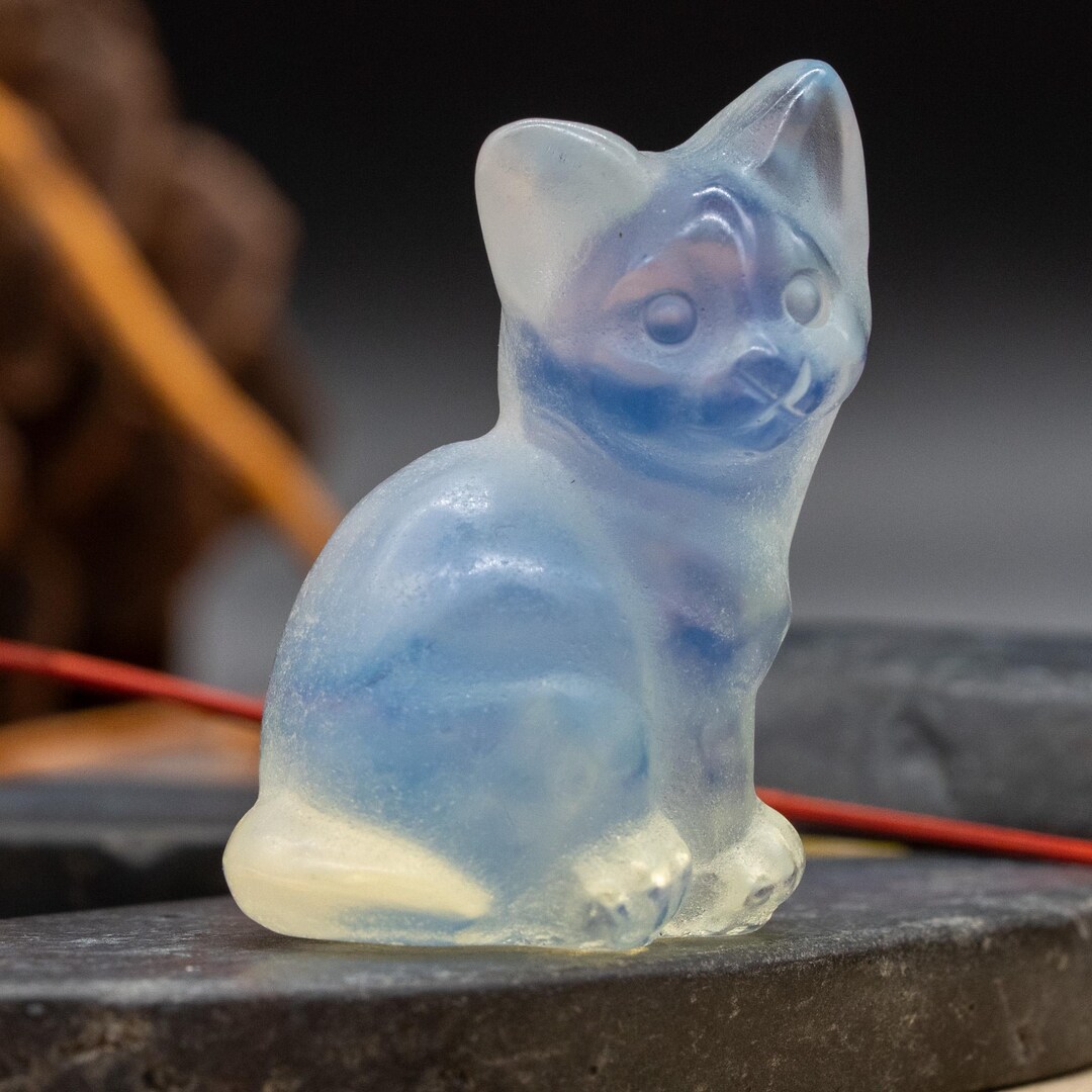 Opalite Crystal Sitting Cat Figurine Metaphysical Spiritual Trinket ...